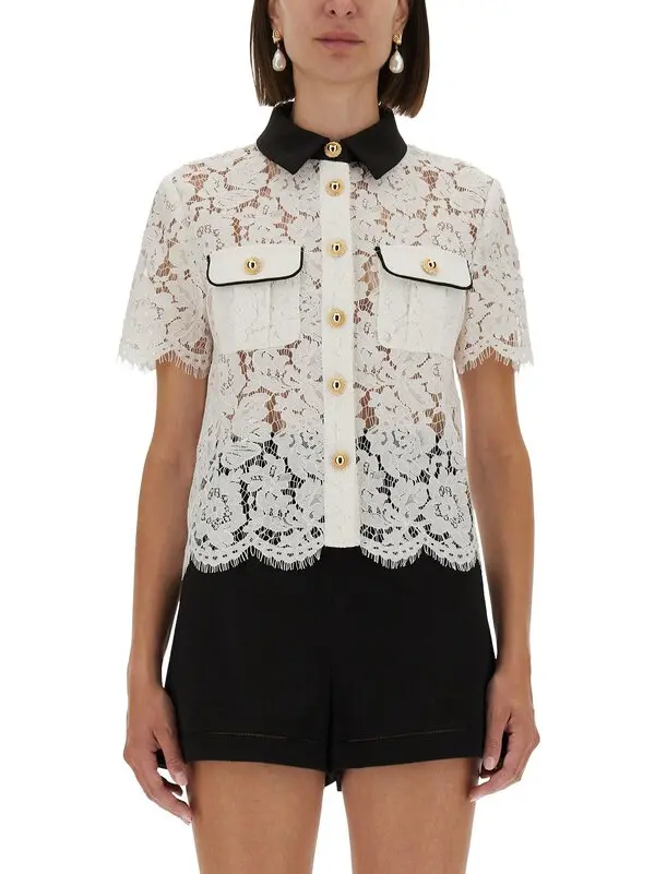SELF-PORTRAIT Lace Shirt With Classic Collar - White