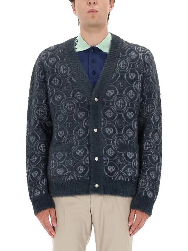 Casablanca Monogram Fluffy Cardigan - Grey