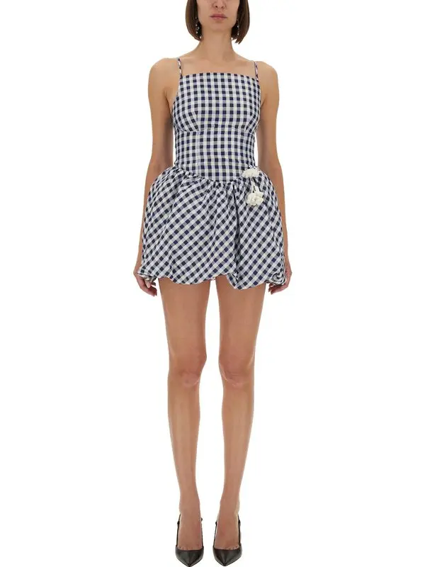 SELF-PORTRAIT Checkered Taffeta Mini Dress - Blue