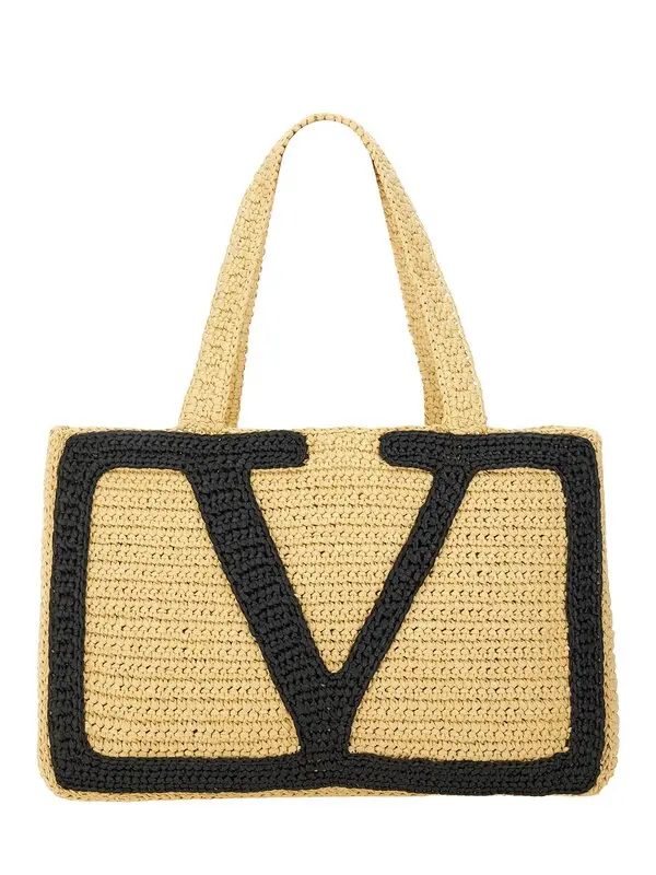 Valentino Garavani Viva Superstar Large Raffia Shopper - Beige