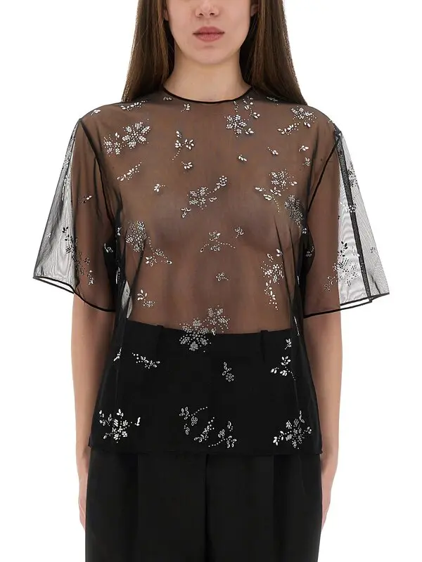 Rabanne Sheer Top With Appliqués - Black