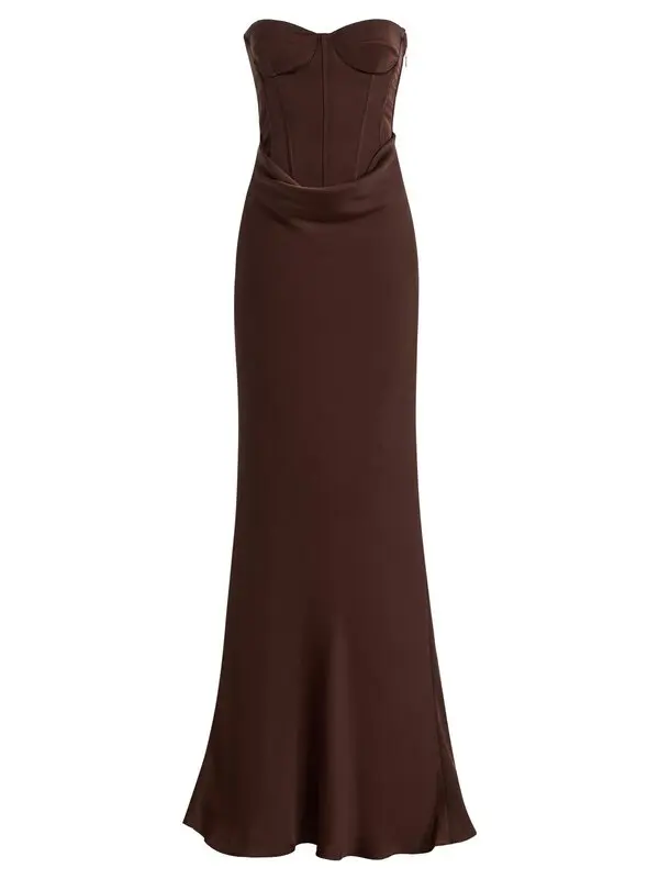 ROTATE BY BIRGER CHRISTENSEN Strapless Satin Maxi Gown - Brown