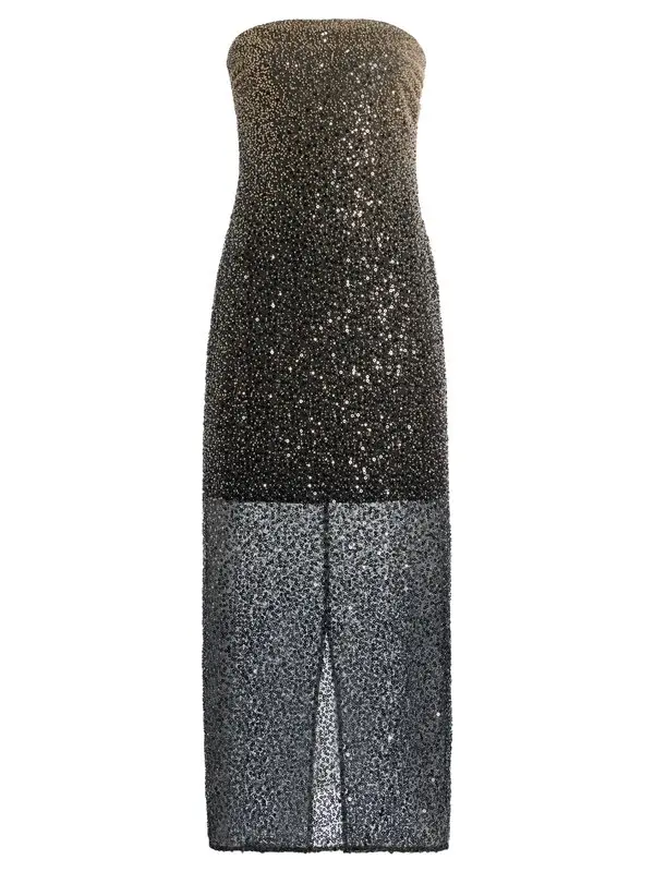 ROTATE BY BIRGER CHRISTENSEN Beaded Strapless Midi Dress - Grey