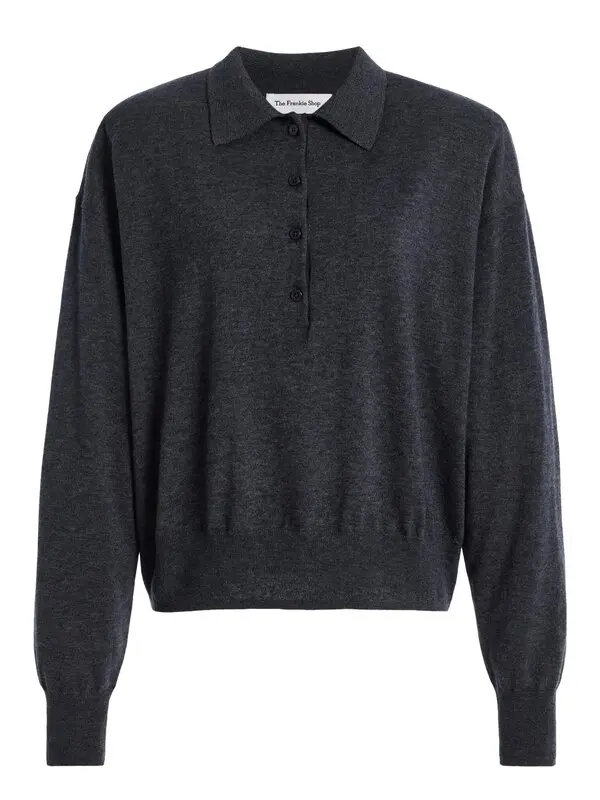 THE FRANKIE SHOP Croydon Merino Wool Polo Top - Grey