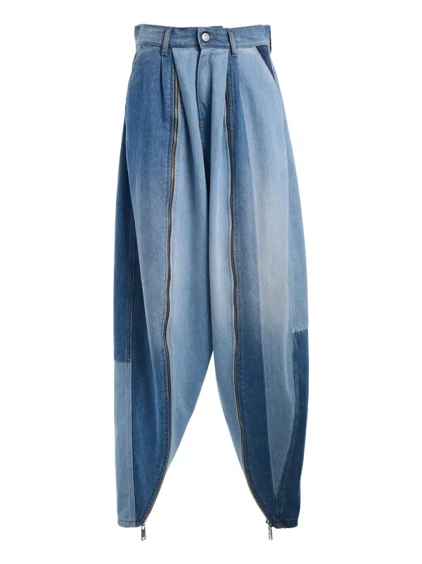 Coperni Denim Patchwork Sarouel Pants With Open-front Slits - Light Wash