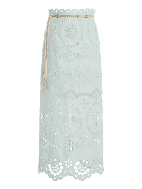 Zimmermann Awaken Embroidered Linen Midi Skirt - Blue