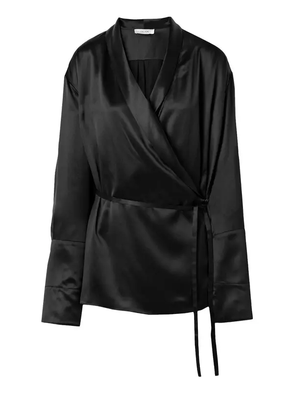 THE ROW Eivie Silk Wrap Blouse - Black