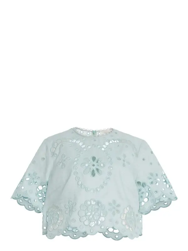 Zimmermann Awaken Embroidered Linen Top - Blue