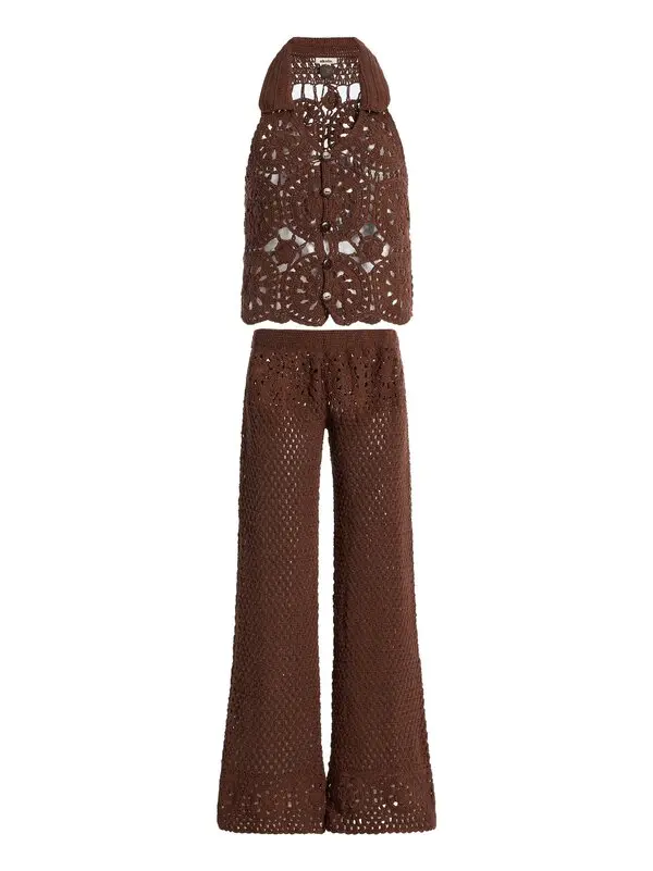 Akoia Swim Exclusive Crocheted Cotton Pant Set - Brown