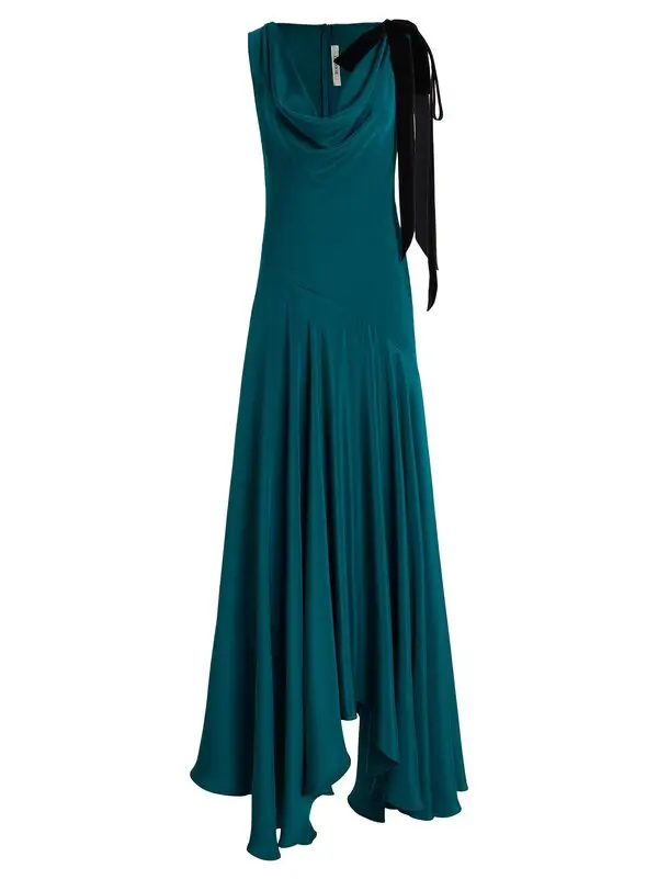 RODARTE Velvet Trimmed Silk Crepe Maxi Dress - Blue