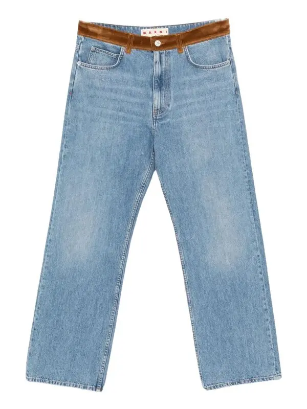 Marni Jeans With Velvet Trim And Floral Appliqués - Blue