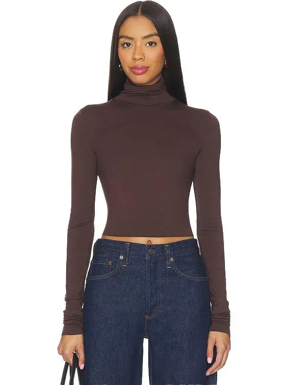 Eterne Cropped Fitted Turtleneck Top - Espresso