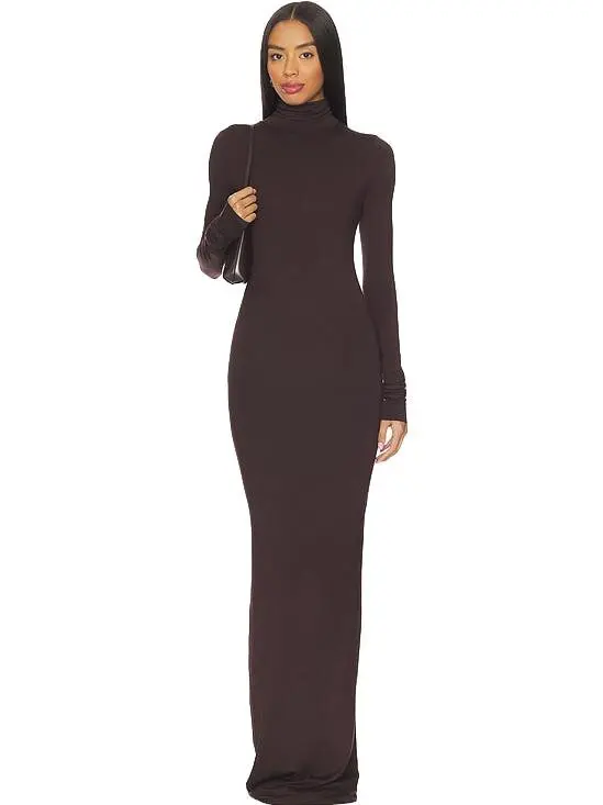 Eterne Long Sleeve Turtleneck Maxi Dress - Espresso