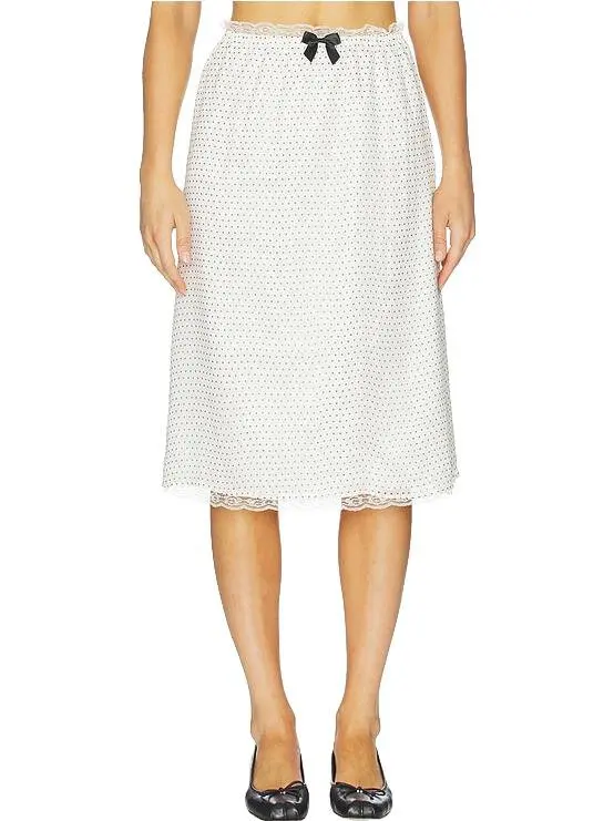 TANNER FLETCHER Celerie Lace Trim Slip Skirt - Ivory Polkadot