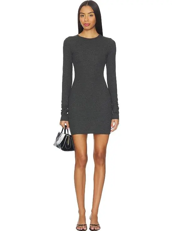 Eterne Long Sleeve Ribbed Mini Dress - Heather Charcoal