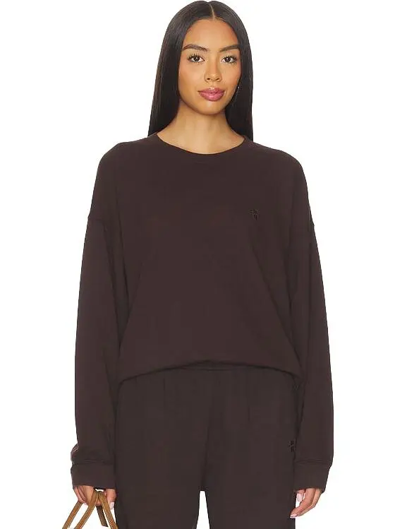 Eterne Oversized Lightweight French Terry Crewneck Sweatshirt - Espresso