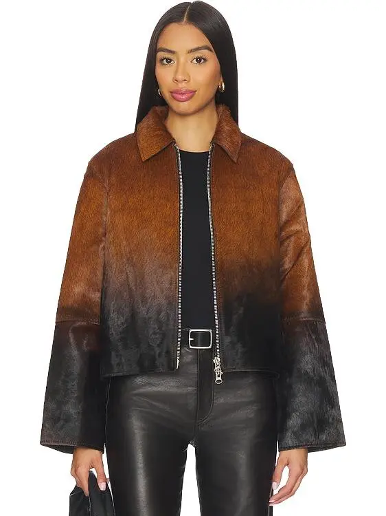 SAMSOE SAMSOE Salylo Leather Jacket - Dark Brown Dip-dye