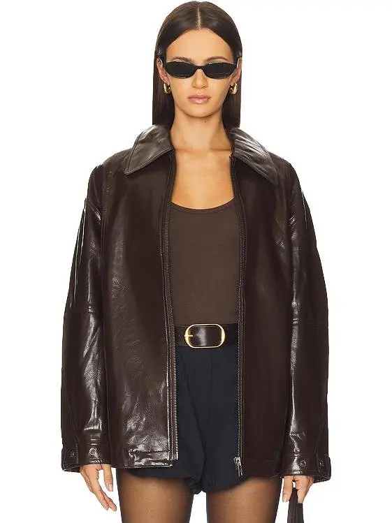 Free People Sloane Faux Leather Jacket - Chocolate