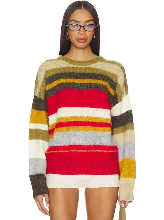 GUIZIO Oversized Stripe Jumper - Olive