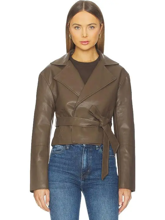 MORE TO COME Olivia Faux Leather Jacket - Brown