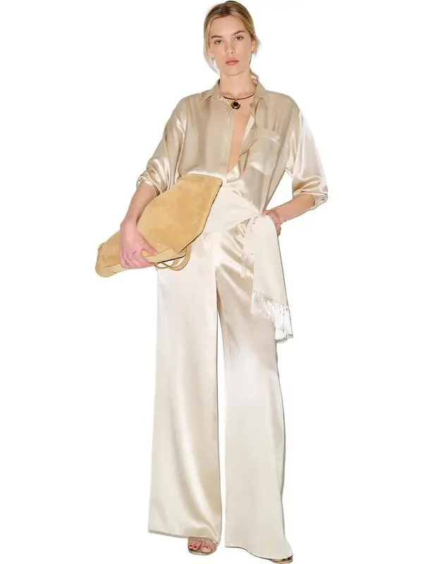 REFORMATION Eli Oversized Silk Shirt - Almond