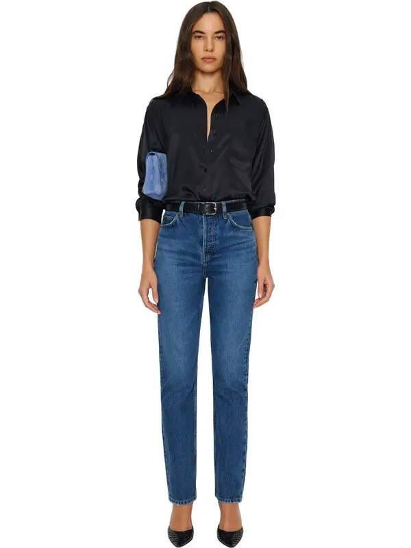 REFORMATION Eli Oversized Silk Shirt - Black