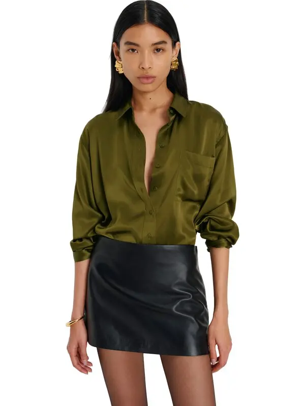 REFORMATION Oversized Silk Shirt - Green