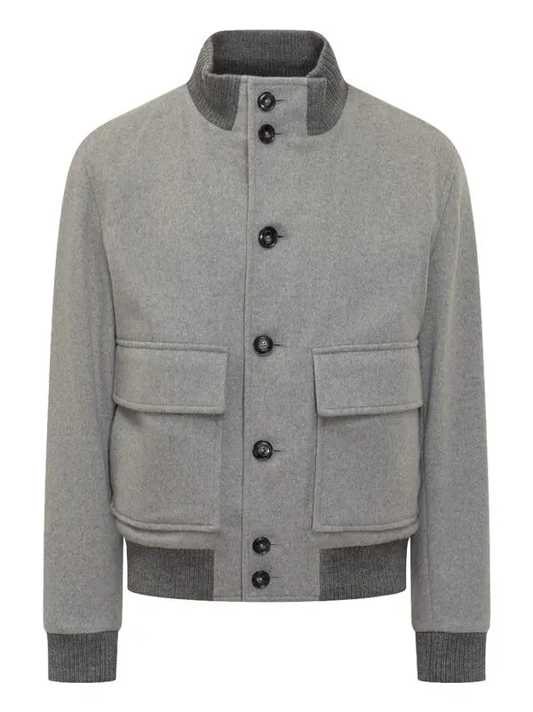 BOSS Wool Jacket With Front Pockets - Grey