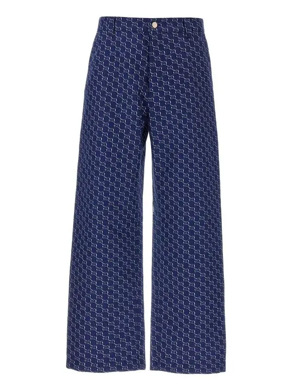 Gucci Gg Shadow Jacquard Cotton Pants - Blue