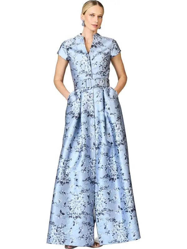 Sachin & Babi Floral Printed Mikado Marta Gown - Iced Cherry Blossom