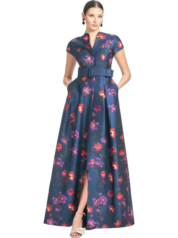 Sachin & Babi Marta Floral Mikado Gown - Midnight Jardin