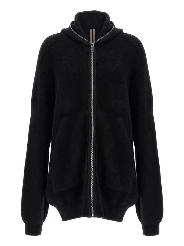 Rick Owens Hooded Wool Cardigan - Black