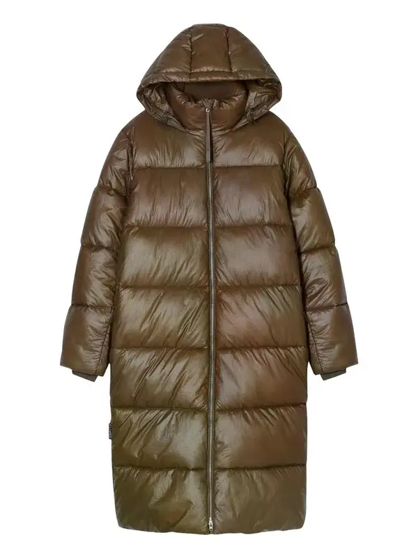 Closed Quilted Hooded Puffer Coat - Brown