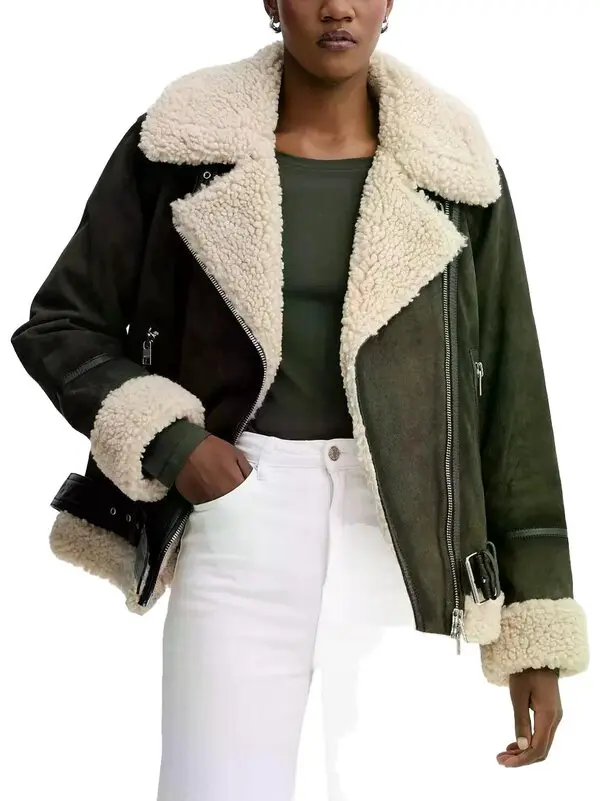 Marc O'polo Faux-shearling Biker Jacket - Green