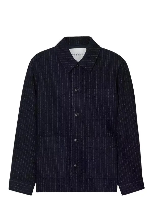 Closed Pinstripe Button-up Jacket - Blue