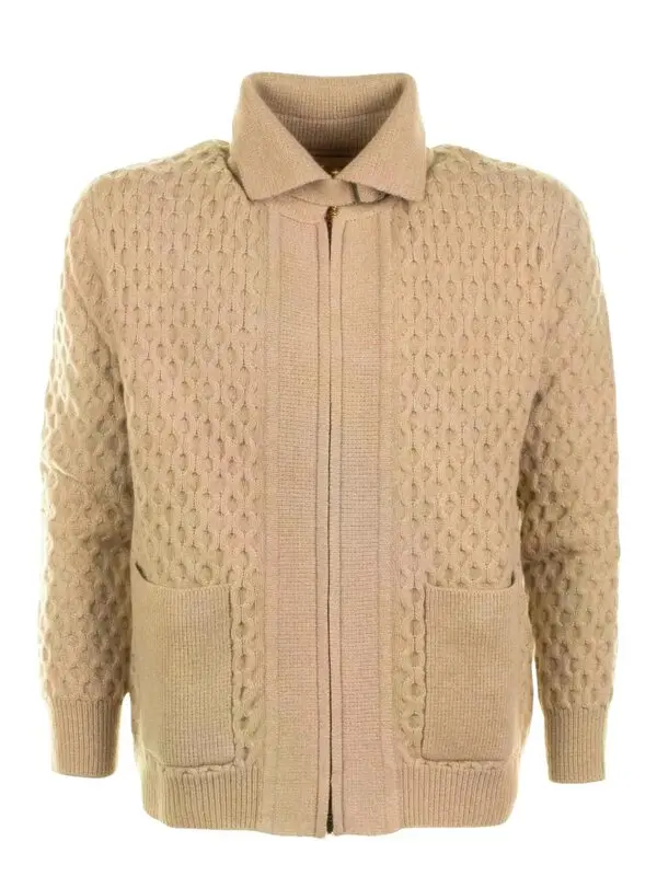 PAOLO PECORA Honeycomb Zip-up Cardigan - Neutrals