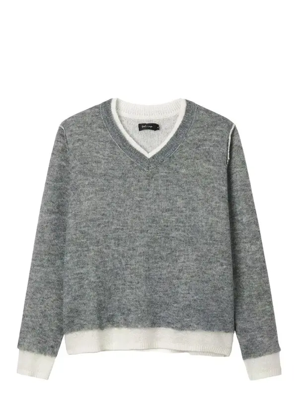 TOUT A COUP V-neck Raw-cut Sweater - Grey