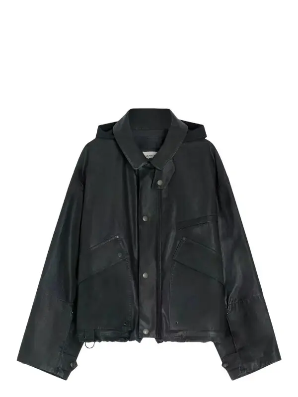 LEMAIRE Concealed-hood Leather Rain Jacket - Black