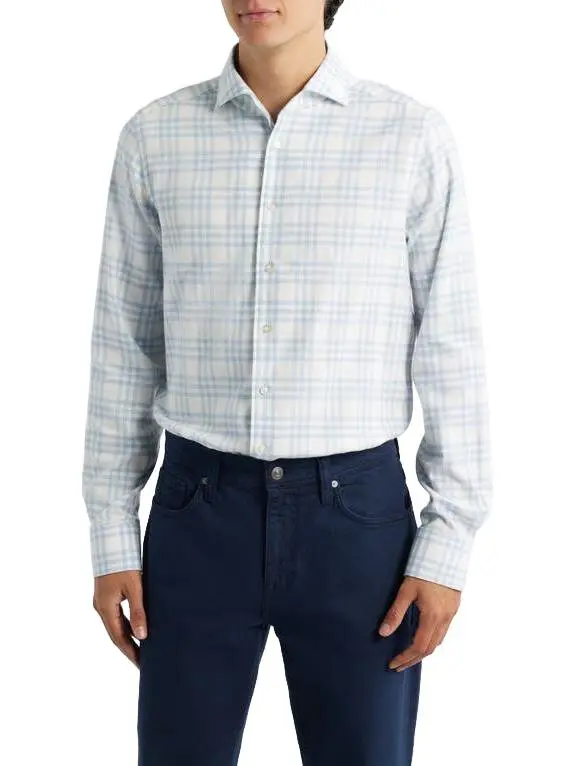 EMANUEL BERG Modern Fit Plaid Cotton Flannel Dress Shirt - Blue