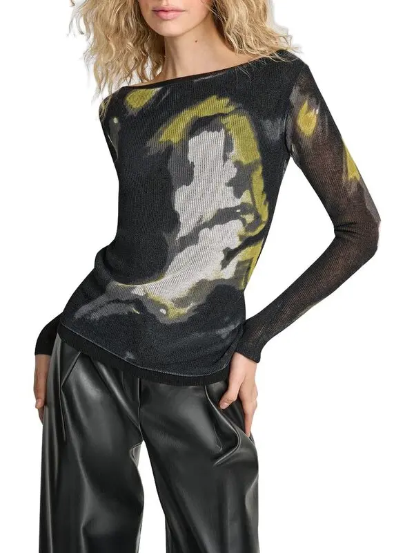 Dkny Abstract Print Double Layer Sweater - Marbled Citronella