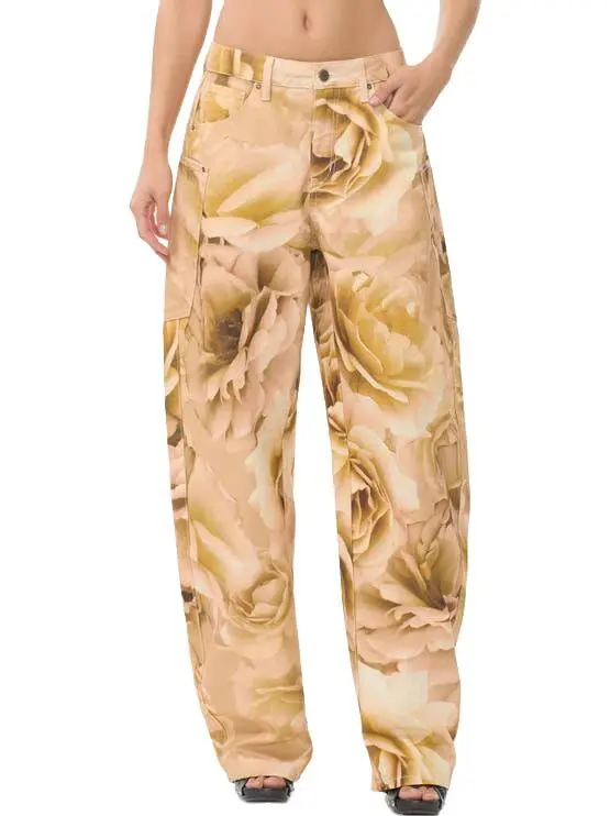 AFRM Bexley Floral Barrel Leg Jeans - Gold Rose Print