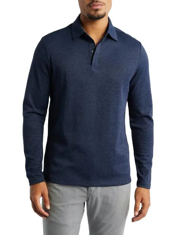 Robert Barakett Glendale Long Sleeve Cotton Blend Polo - Navy