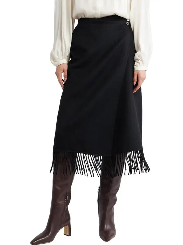 Rails Odette Wool-blend Midi Skirt With Fringe - Black