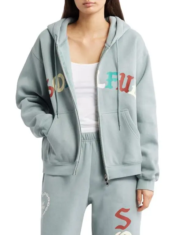 THE MAYFAIR GROUP Relaxed Zip-up Hoodie - Dusty Blue