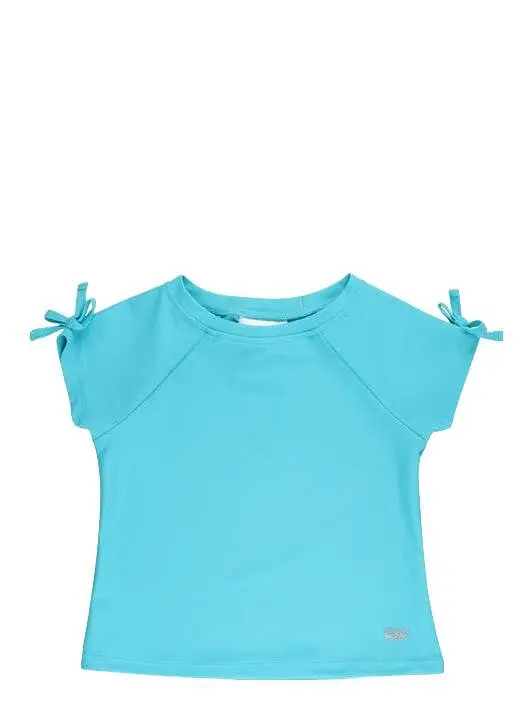RUFFLEBUTTS Upf 50+ Active Raglan Bow T-shirt - Bright Aqua
