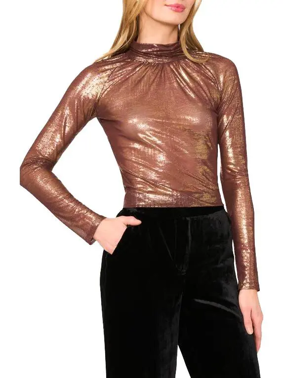 Ted Baker London Metallic Ruched Turtleneck Top - Potting Soil