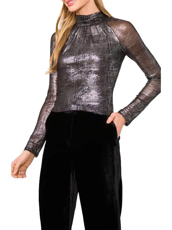 Ted Baker London Metallic Ruched Turtleneck Top - Rich Black
