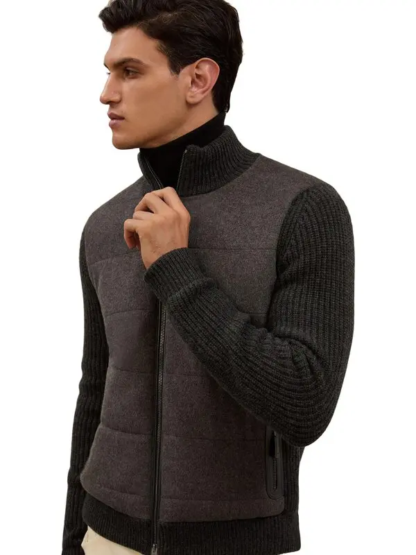 REISS Chesham Atelier Quilted Cashmere Zip Jacket - Charcoal Grey