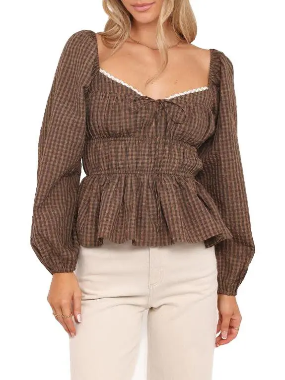 PETAL & PUP Checks Peplum Top - Brown Check