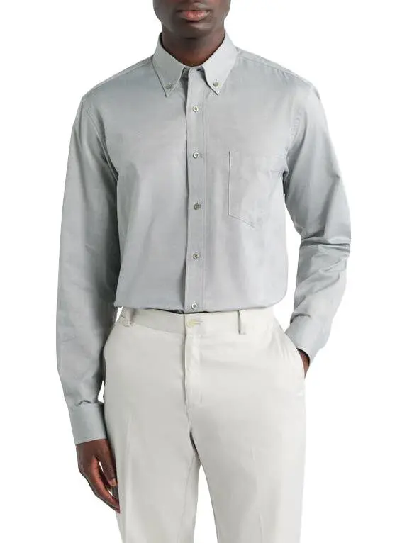ROFFE ACCESSORIES Eagle Regular Fit Light Grey Cotton Button-down Oxford Shirt - Charcoal